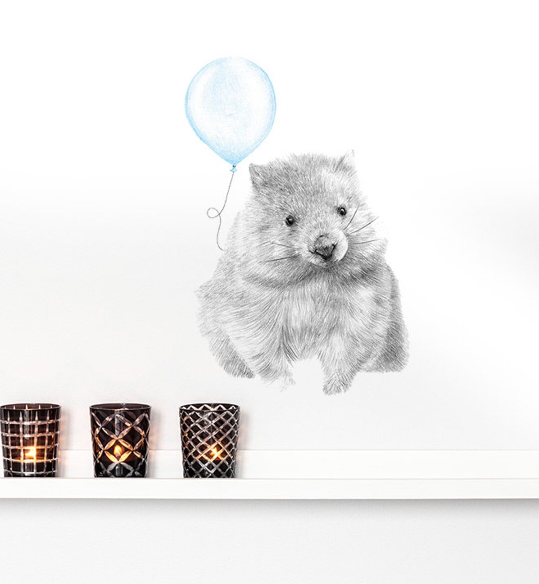 Wombat With Balloon Wall Sticker Decal | Illustration Wall Stickers ...