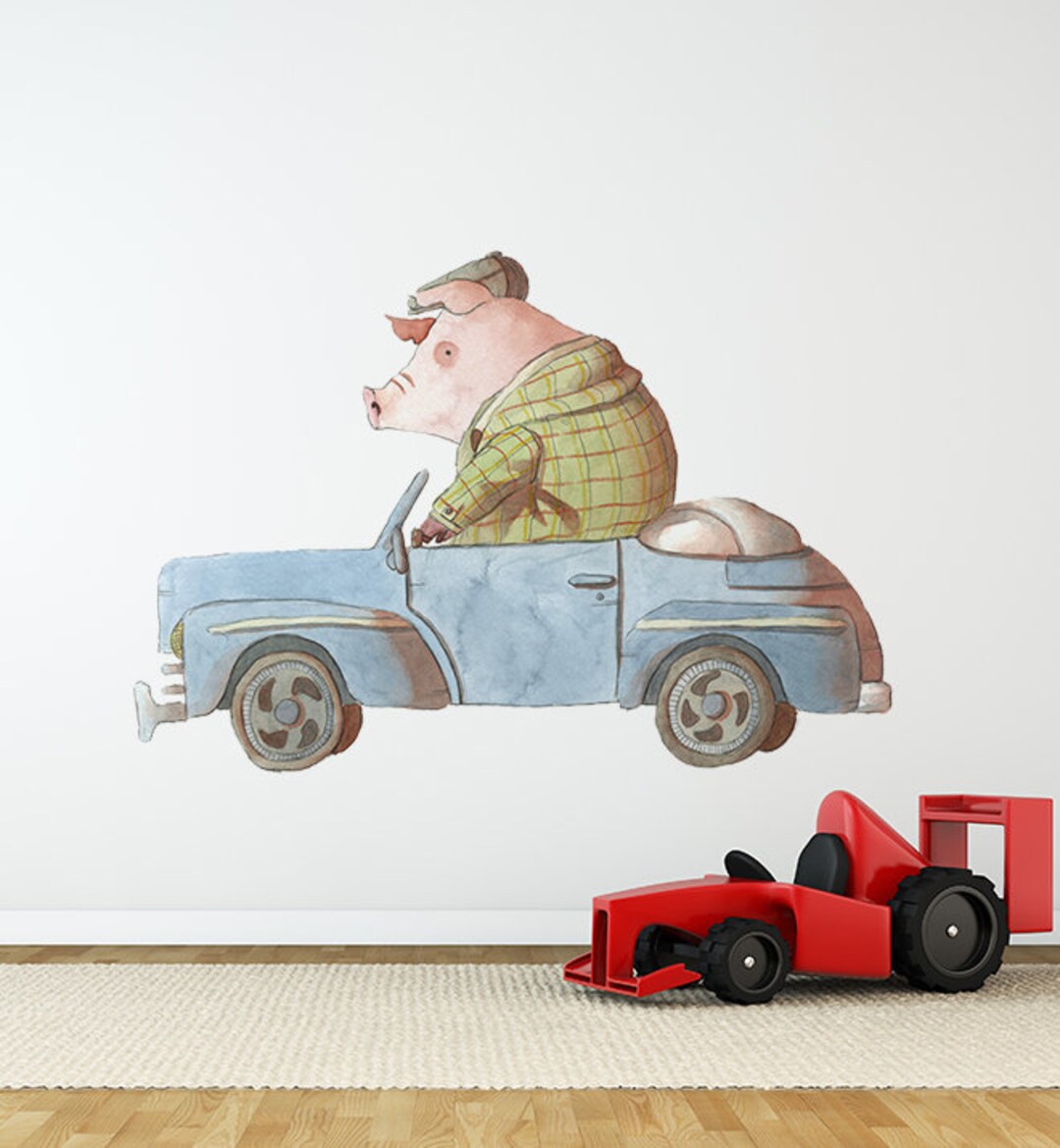 Pig Driving Car Wall Sticker - Etsy