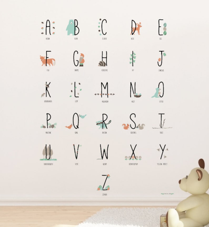 Woodland Animal Alphabet Wall Sticker Decal Educational Wall | Etsy