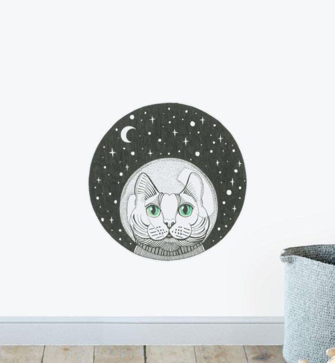 Cat in Space Wall Sticker Decal Illustration Wall Stickers - Etsy