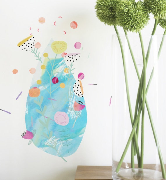 Flowery Raindrop Wall Sticker Decal Illustration Wall | Etsy