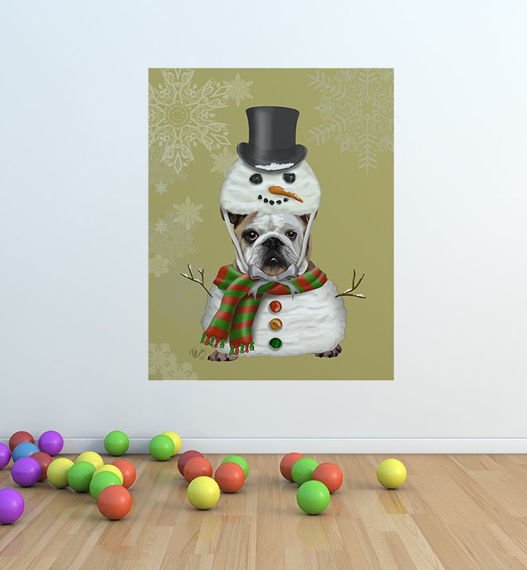 English Bulldog Wearing Snowman Costume Wall Sticker Decal Dogs and ...