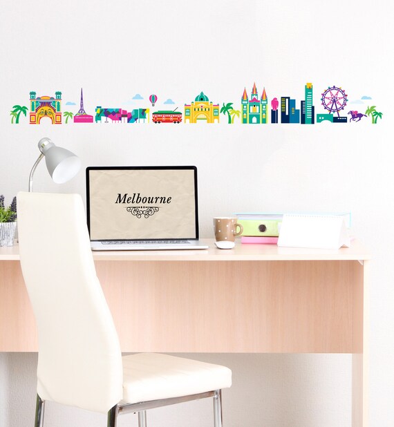 Melbourne Skyline Illustration Wall Sticker Decal | Etsy