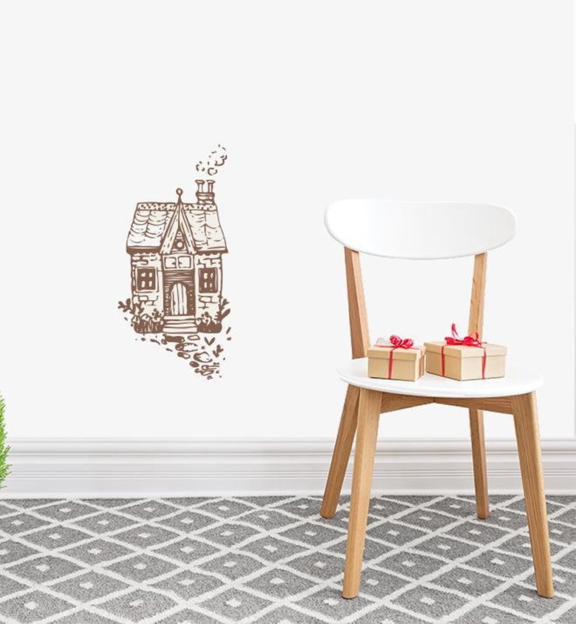 Single Cottage House Wall Sticker Decal | Illustration Wall Stickers ...