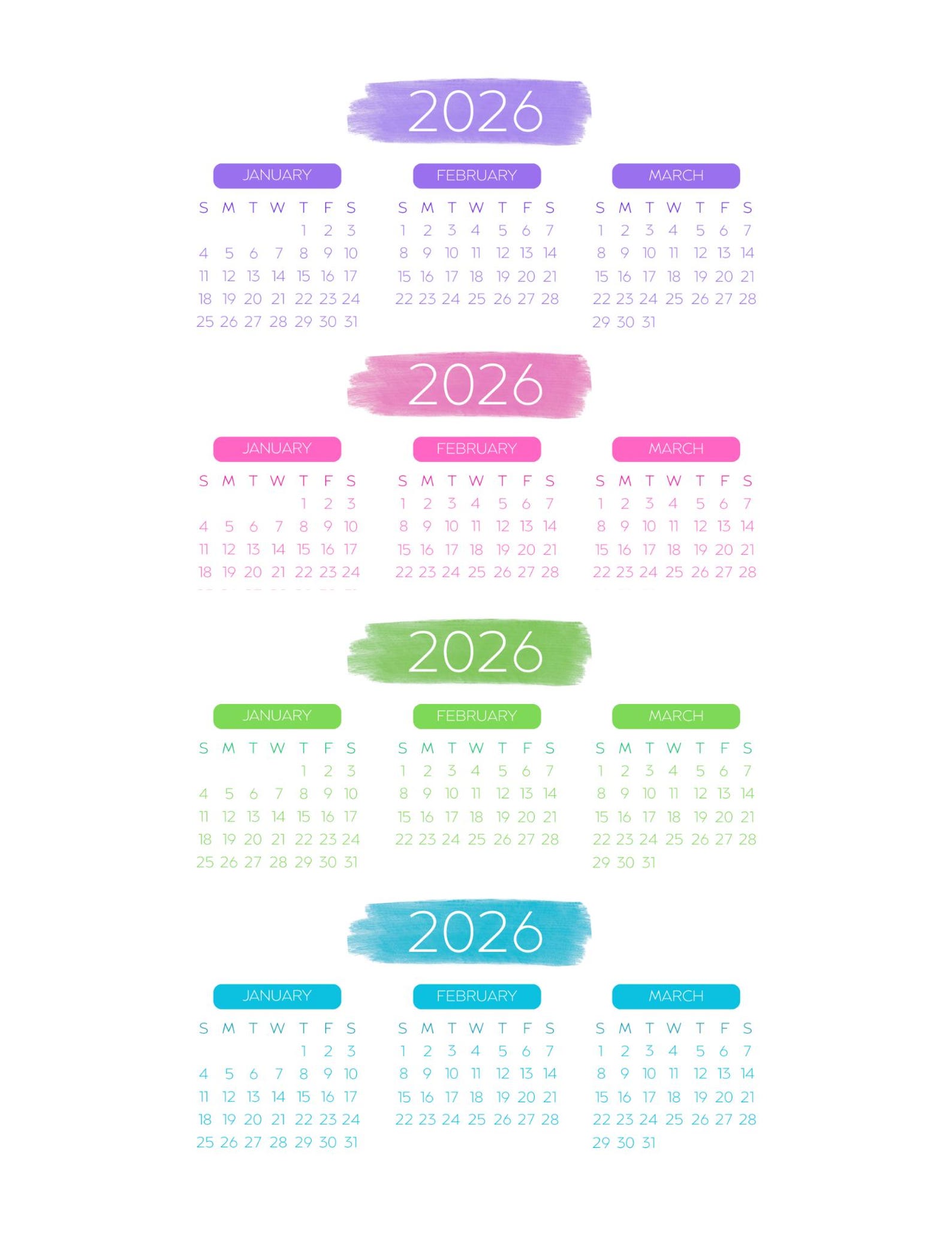 2026 8.5" X 11" At-a-glance Printable Calendar (brown...other Colors ...