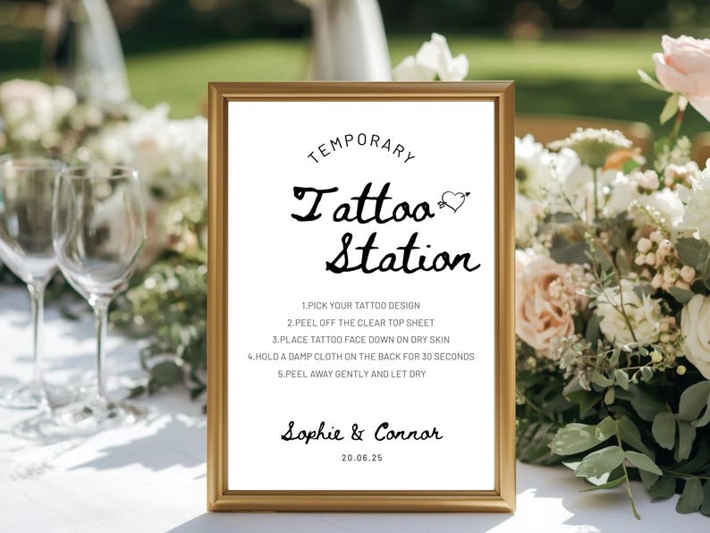 Temporary Tattoo Station Sign Template, Custom Wedding Tattoo Station ...