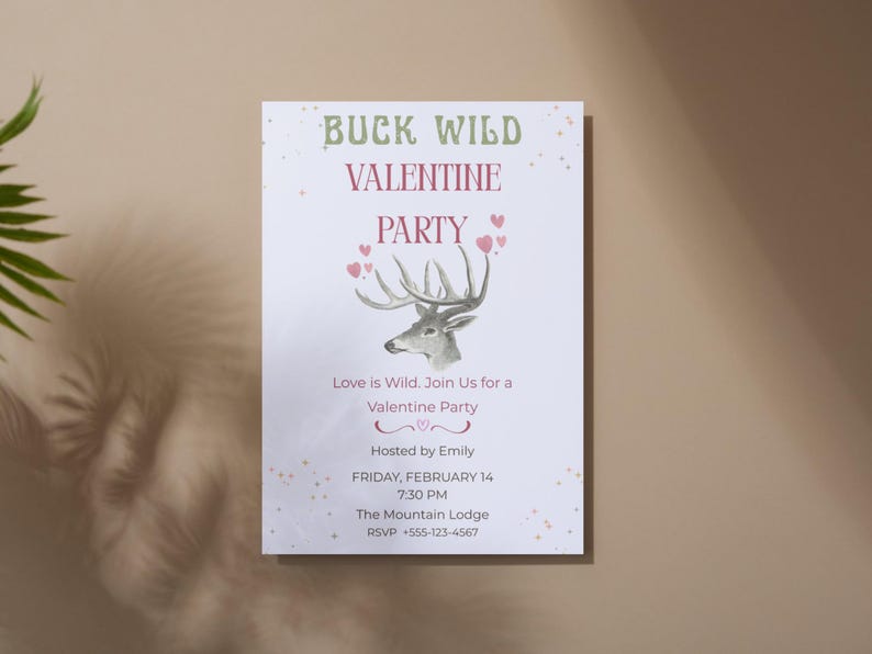 Buck Wild Valentine Party Invitation, Camo Deer Galentine’s Day Invite ...