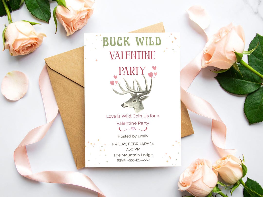 Buck Wild Valentine Party Invitation, Camo Deer Galentine’s Day Invite ...