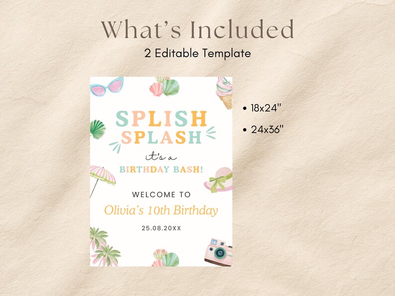Splish Splash Birthday Welcome Sign Template, Pool Party Birthday ...