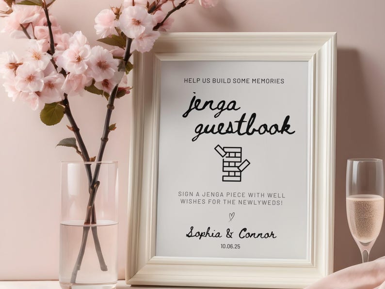Jenga Guestbook Wedding Sign Template, Editable Jenga Block Sign ...