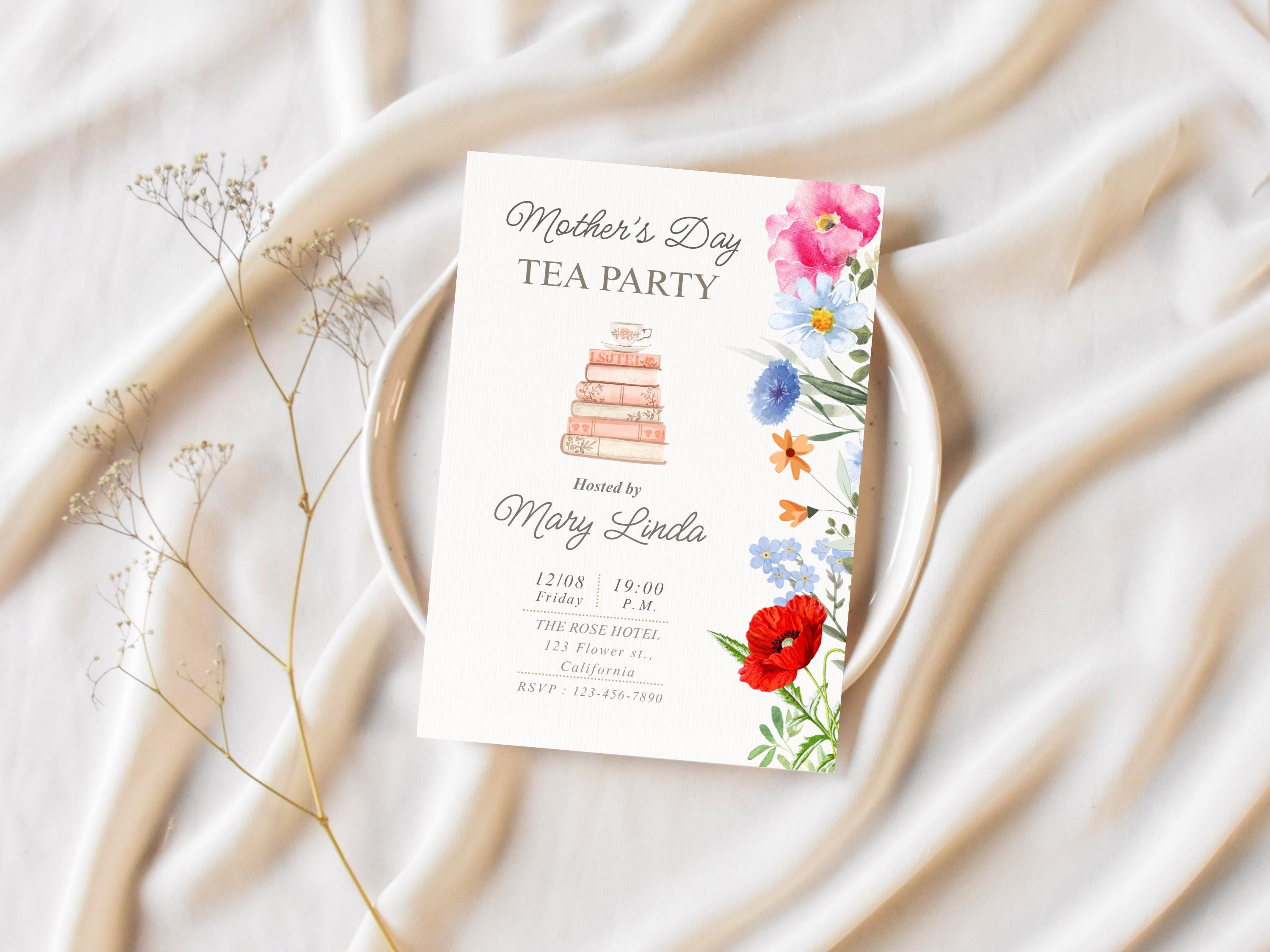 Mother’s Day Tea Party Invitation Template, Floral Tea Party Invite ...