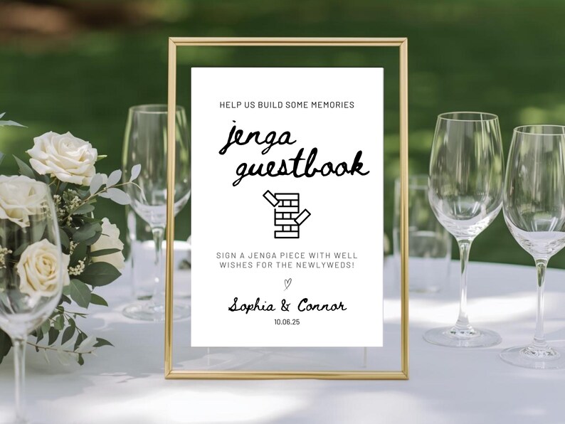 Jenga Guestbook Wedding Sign Template, Editable Jenga Block Sign ...