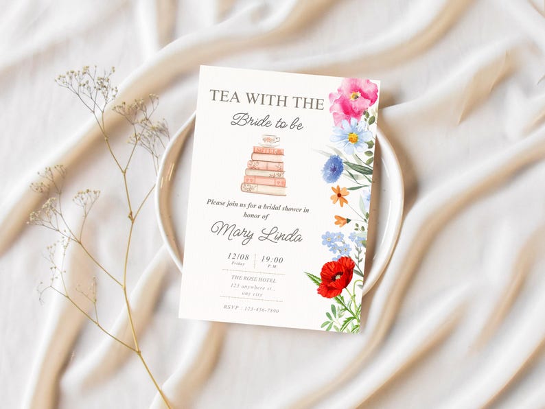 Time for Tea Bridal Shower Invitation, Tea With the Bride to Be, Book ...