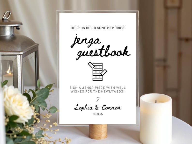 Jenga Guestbook Wedding Sign Template, Editable Jenga Block Sign ...