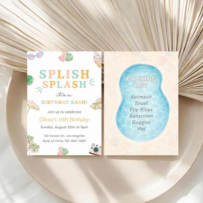 Splish Splash Birthday Invitation, Pool Party Invite Template, Editable ...