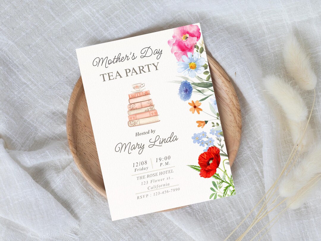 Mother’s Day Tea Party Invitation Template, Floral Tea Party Invite ...