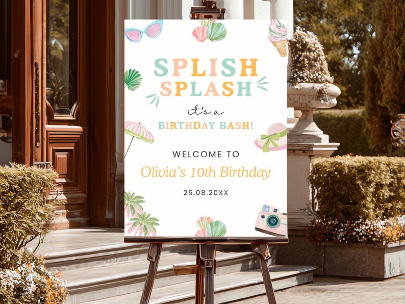 Splish Splash Birthday Welcome Sign Template, Pool Party Birthday ...