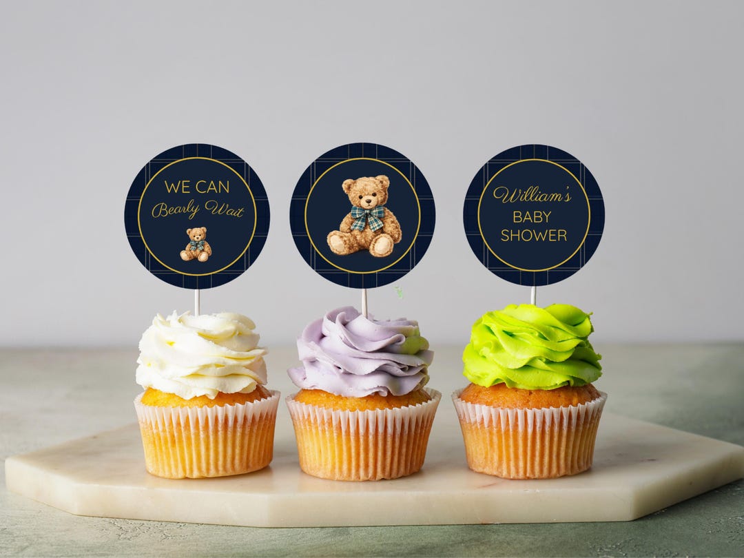 Polo Teddy Bear Cupcake Toppers Template, Preppy Plaid Baby Shower ...