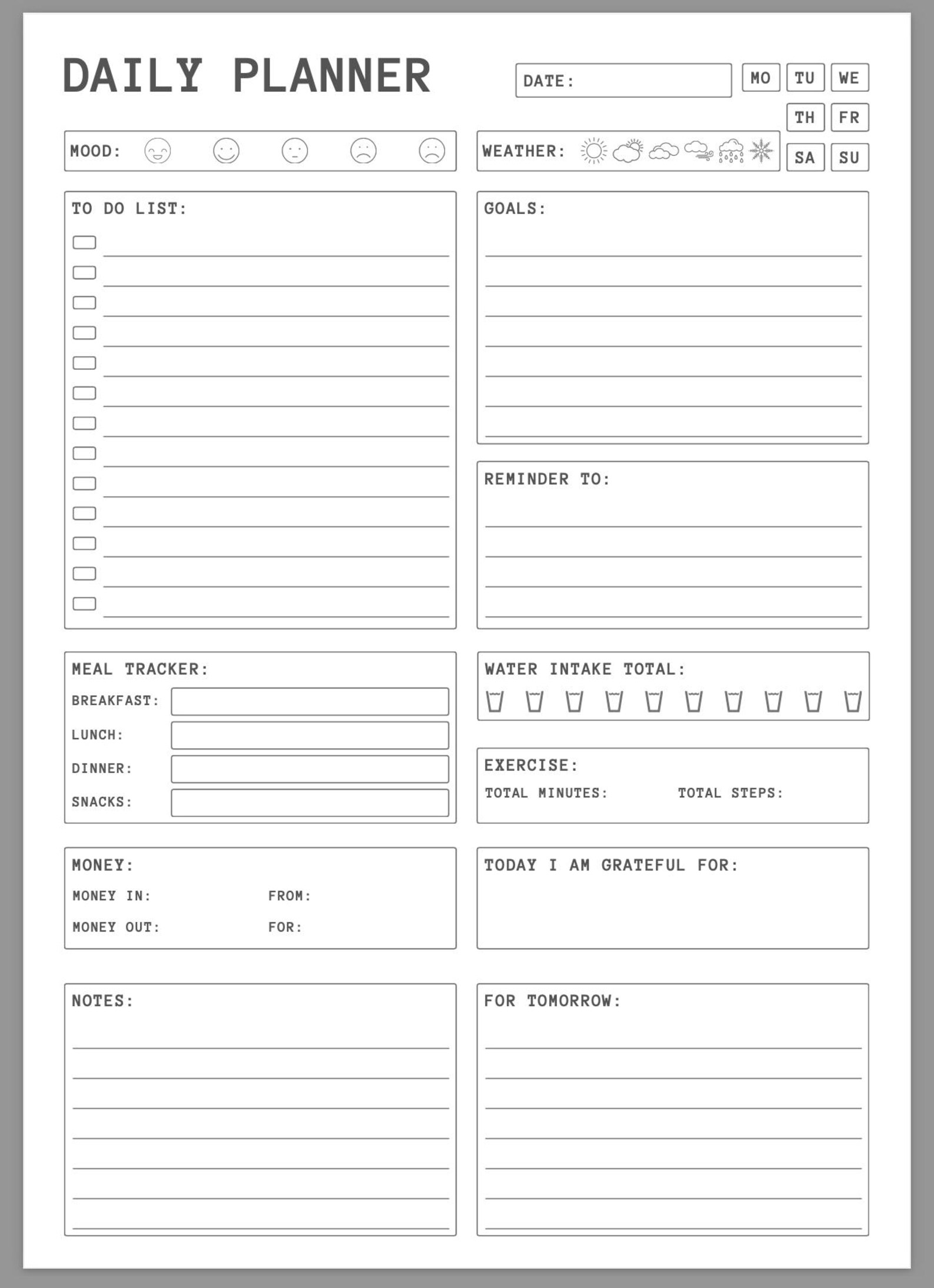 Minimal Daily Planner Printable | Simple Daily Schedule | Clean ...
