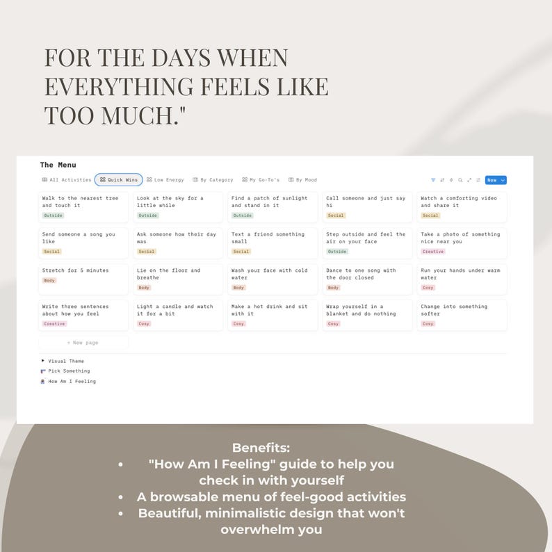 Notion Dashboard Dopamine Menu, for ADHD Brain, Focus, Productivity ...