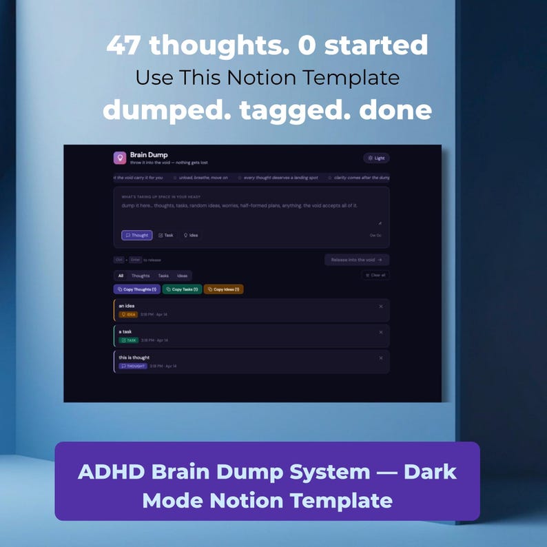 Adult ADHD Brain Dump Notion Template, Minimalist Thought Organizer ...