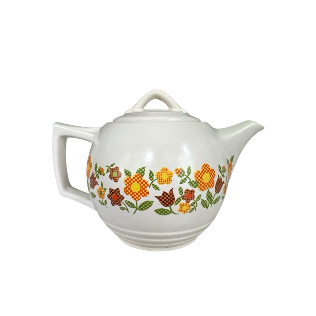Vintage 70's Mccoy Pottery Gingham Floral Teapot With Lid off White ...