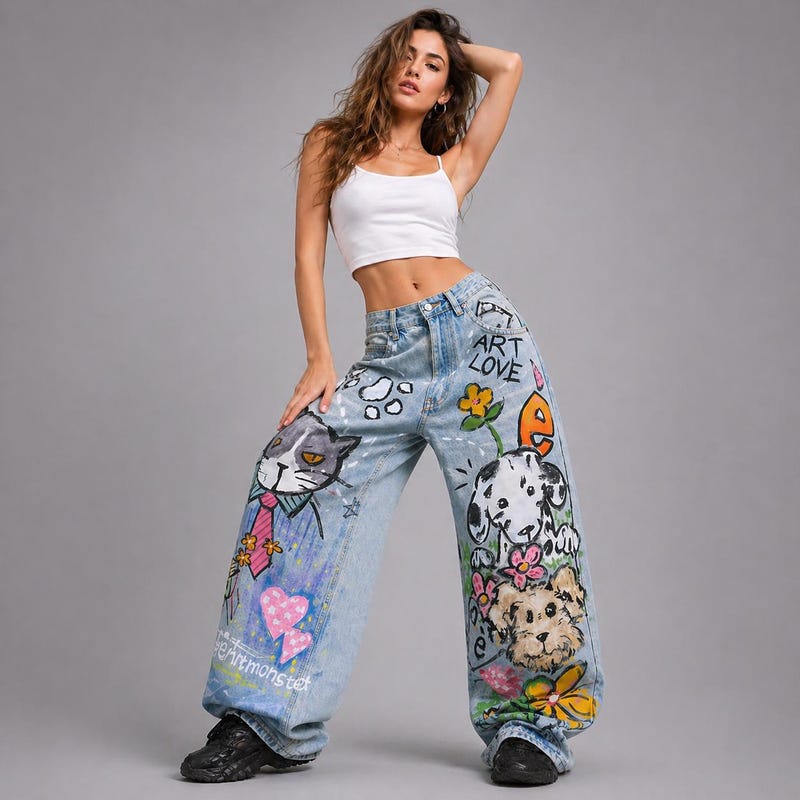 Cartoon Printed Jeans - Etsy