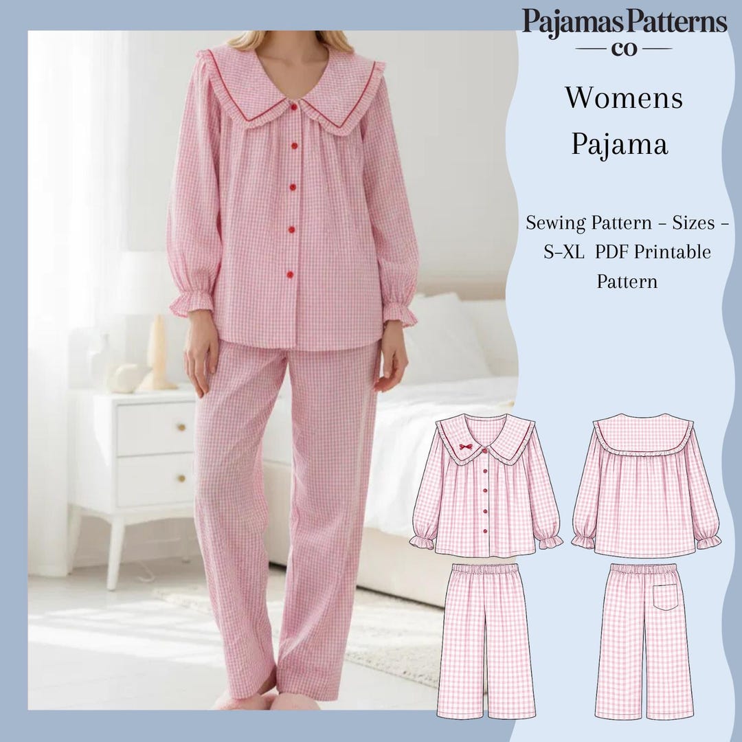 Women’s Pajama Sewing Pattern PDF | Peter Pan Collar Top & Pants | A4 ...