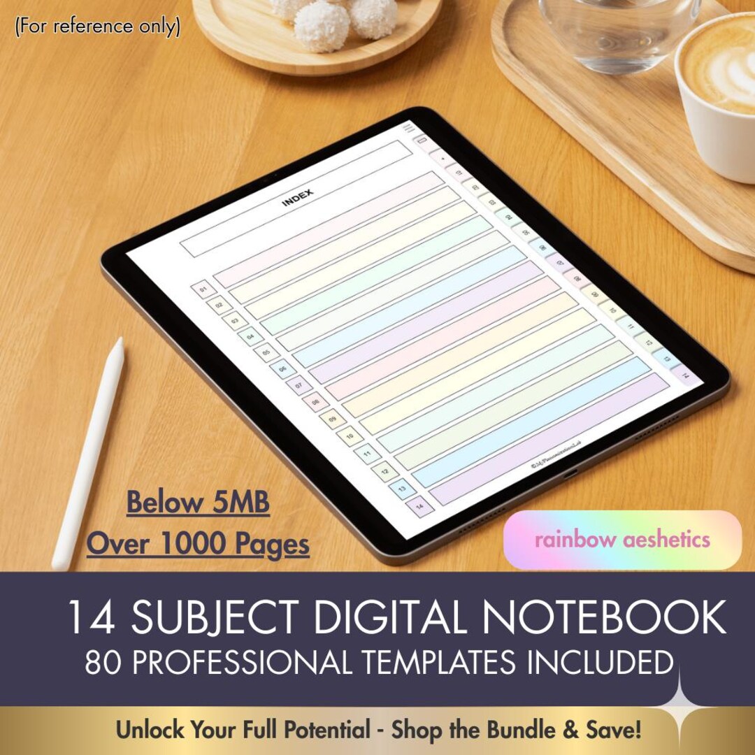 Rainbow Multicolor 14 Subject Digital Notebook, Goodnotes Notability ...