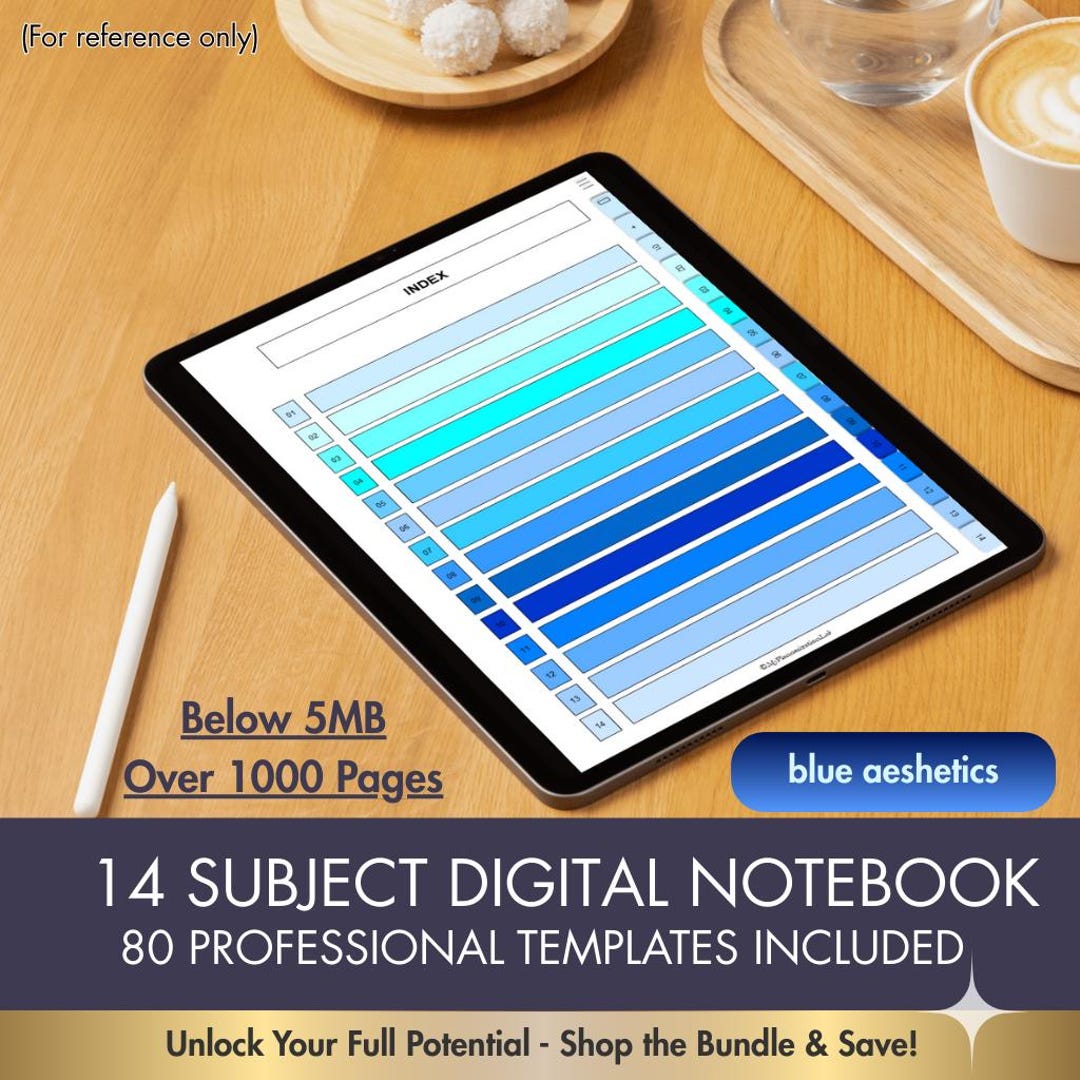 Blue Aesthetic 14 Subject Digital Notebook, Goodnotes Notability iPad ...