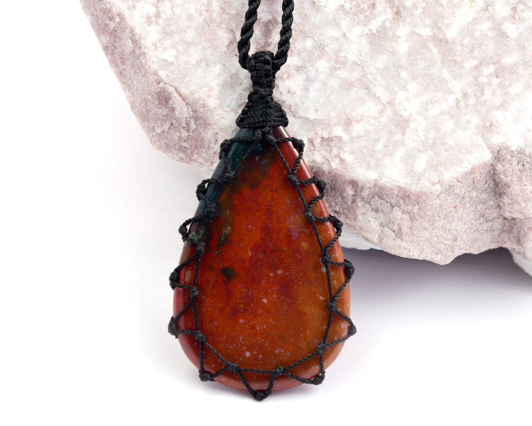 Red Bloodstone Necklace for Women and Men, Unique Red Pendant Necklace ...