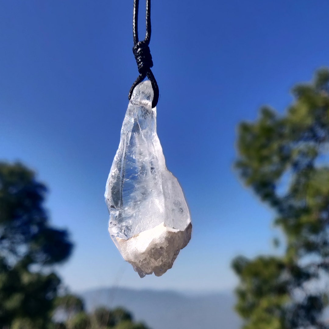 LARGE Natural Clear Quartz Pendant Raw Crystal Necklace for - Etsy