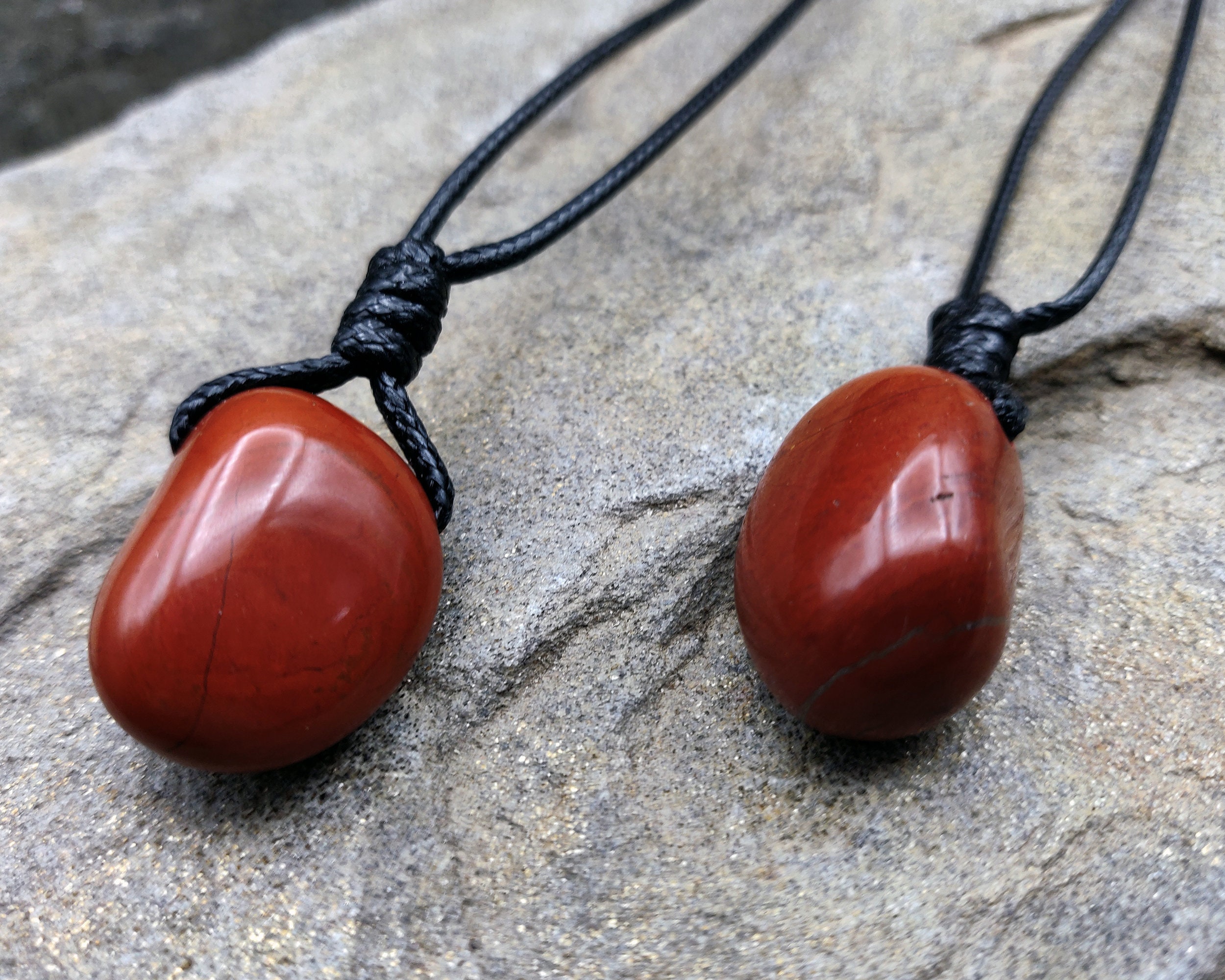 Red Jasper Stone Pendant with Black Cord Necklace Protection | Etsy