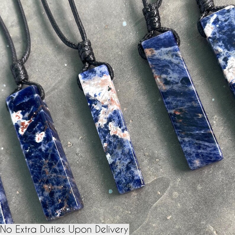 Men's Jewelry, Adjustable Stone Necklace, Blue Pendant, Handmade ...