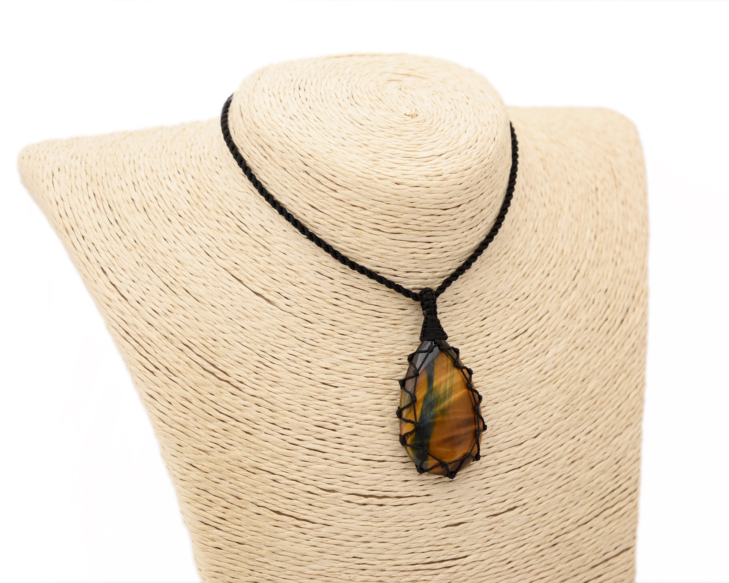 Hawk Eye Necklace Blue Tiger Eye Pendant Hipster Mens | Etsy