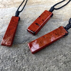 Red Jasper Necklace for Men and Women, Rectangle Stone Pendant, Black ...