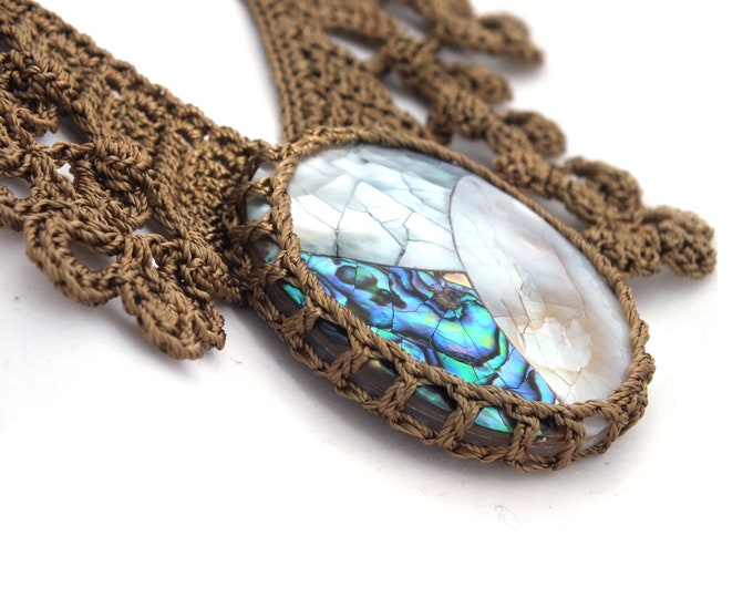 Golden Lace Collar, Seashell Statement Bib Necklace for Women, Abalone ...