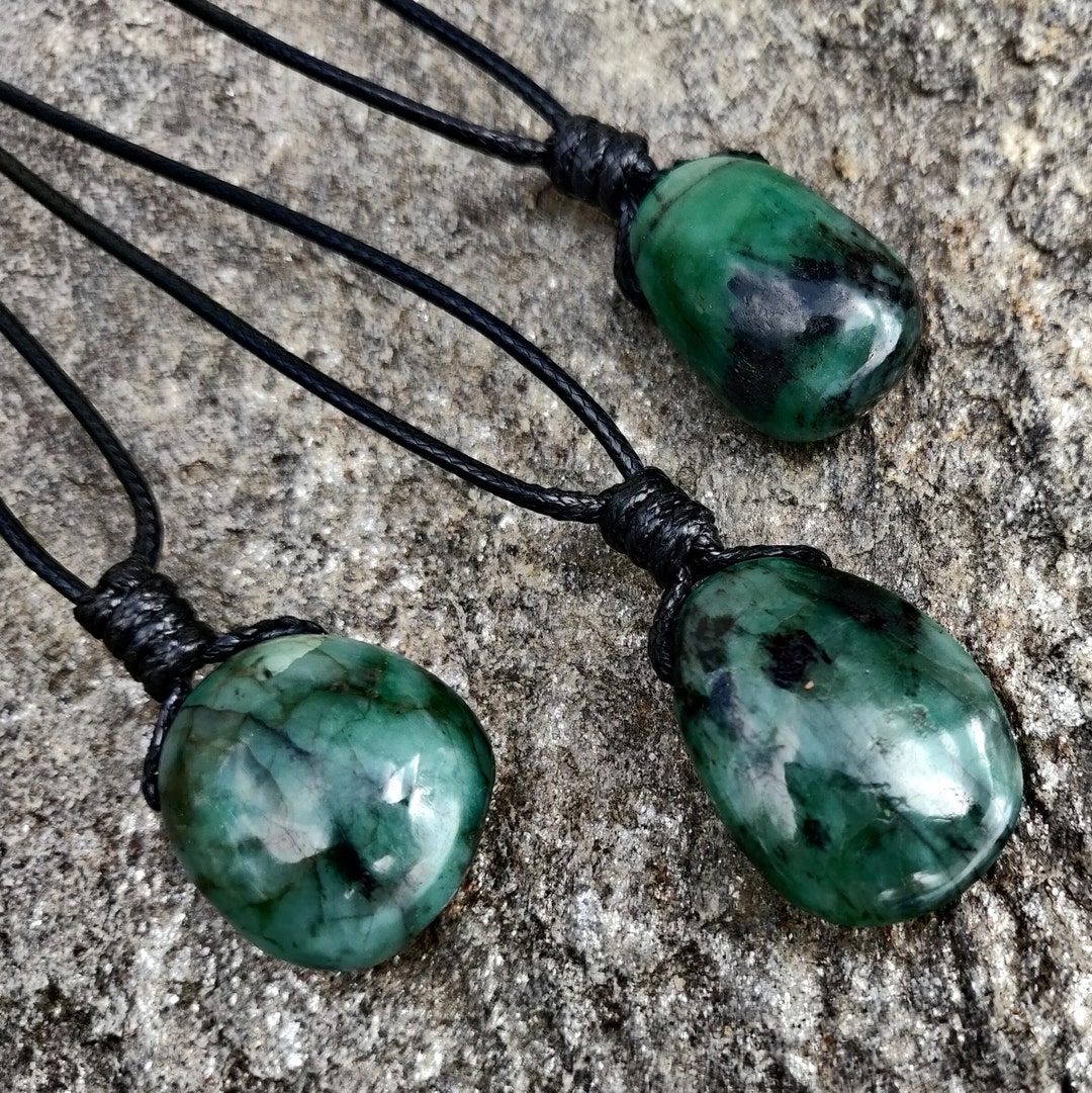 Genuine Emerald Necklace for Men, Green Stone Pendant, Prosperity ...
