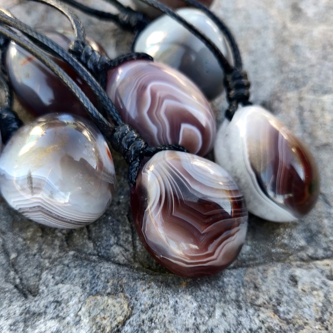 Botswana Agate Necklace for Women or Men // Banded Agate Pendant, Boho ...