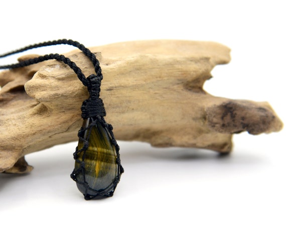 Hawk Eye Necklace Blue Tiger Eye Pendant Hipster Mens | Etsy