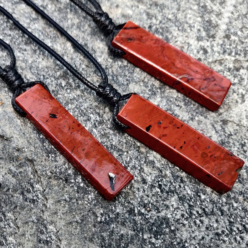 Red Jasper Necklace for Men and Women, Rectangle Stone Pendant, Black ...