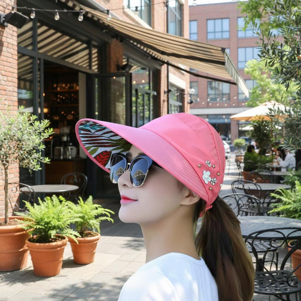Women's Wide Brim Foldable Sun Hat, Packable Beach Travel UV Protection ...
