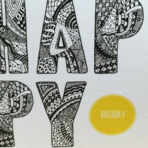 Zentangle ILLUSTRATION Contemporary Styled BIRTHDAY Card - Happy ...