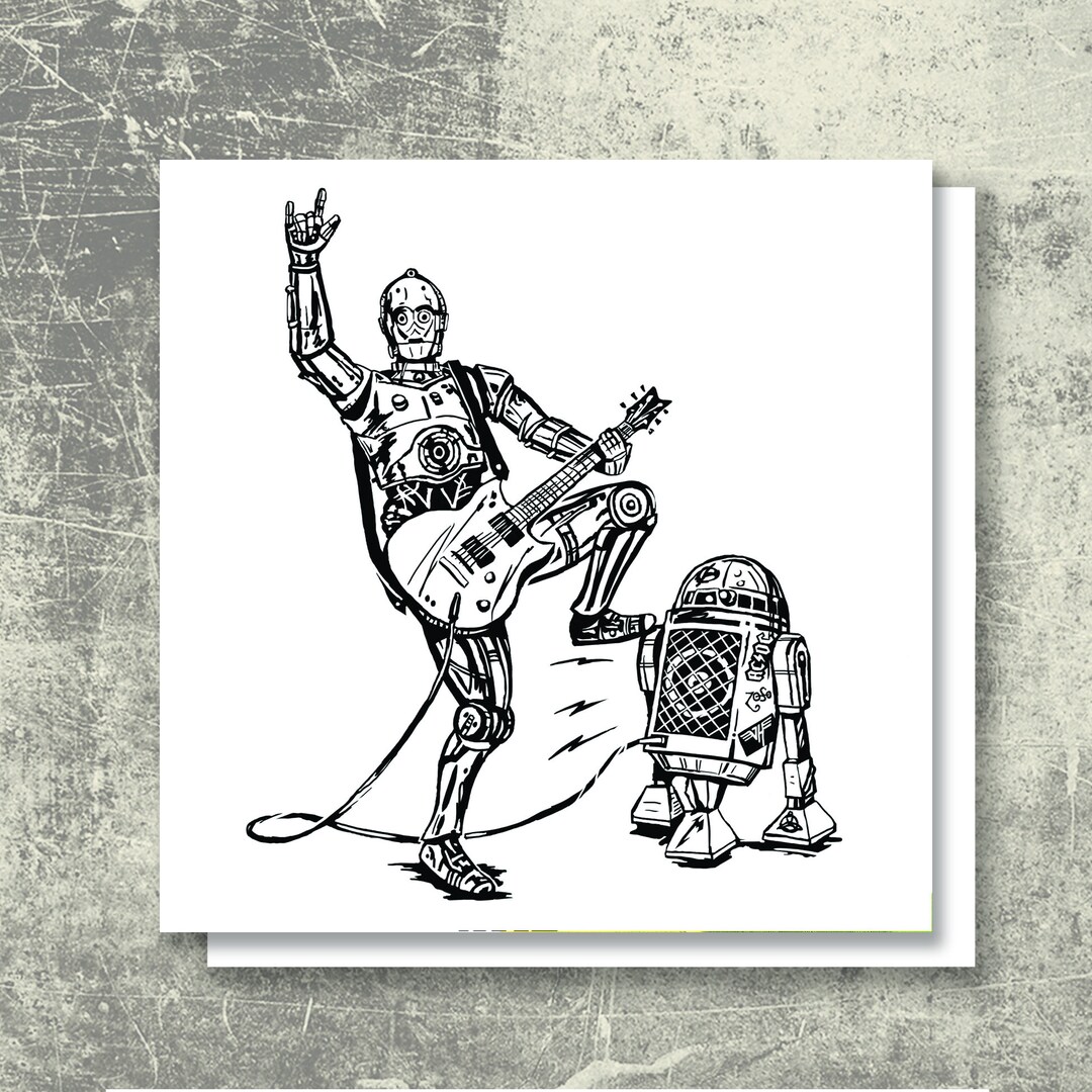 Super Cool GREETINGS CARD - R2D2 and C3P0 Rocking Out Humorous Star ...