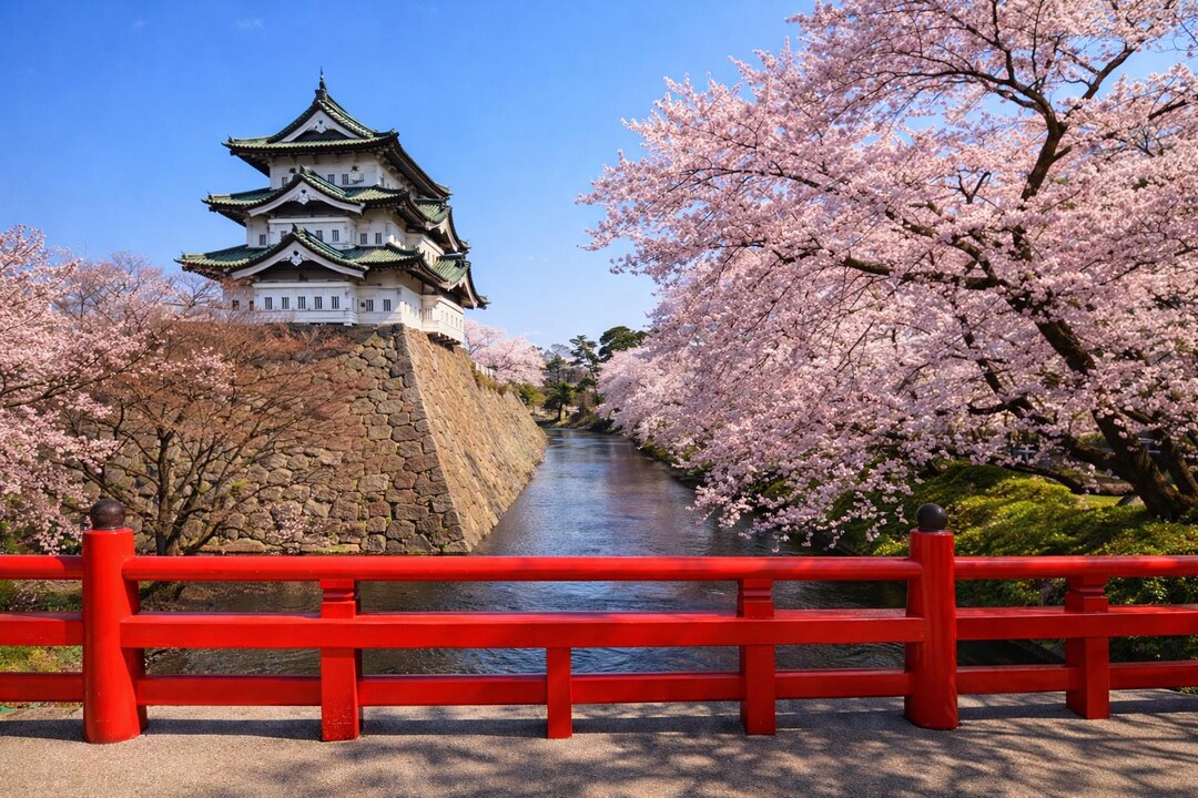Japanese Castle Wall Art Printable | Red Bridge Japan Landscape Digital ...