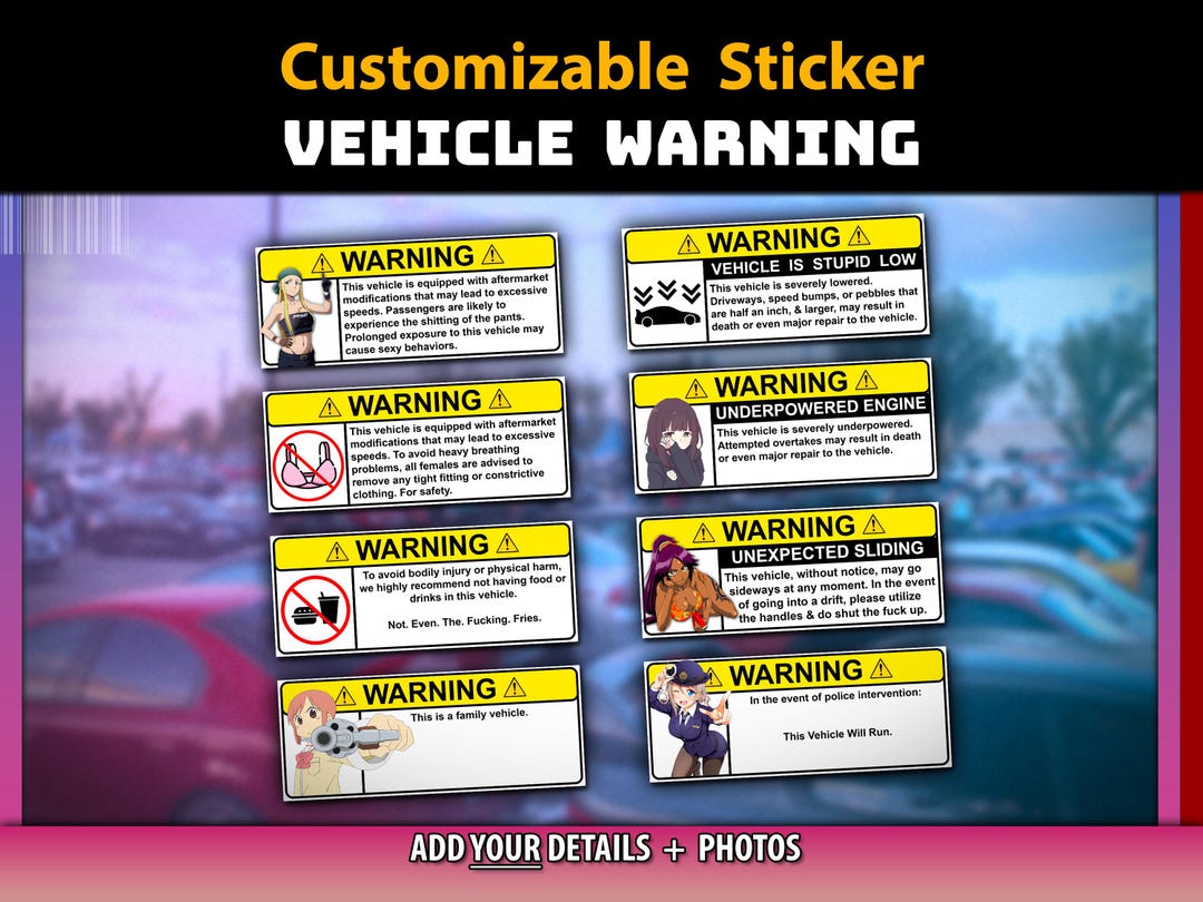 JDM Car Warning Customizable Sticker - Full Color Decal Anime Waifu ...