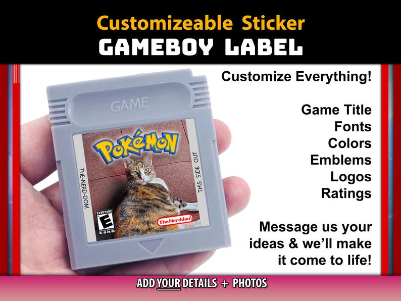 Gameboy Cartridge Customizable Sticker - Full Color Decal Funny Prank ...