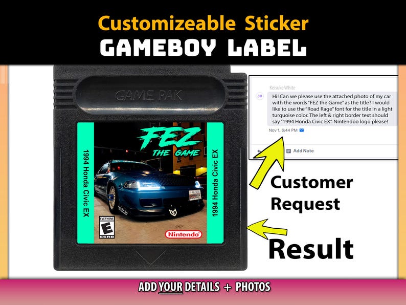 Gameboy Cartridge Customizable Sticker - Full Color Decal Funny Prank ...