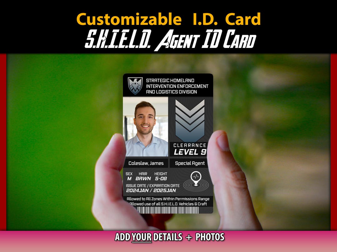 SHIELD Agent ID Card - Avengers Customizable Full Color Plastic Cosplay ...