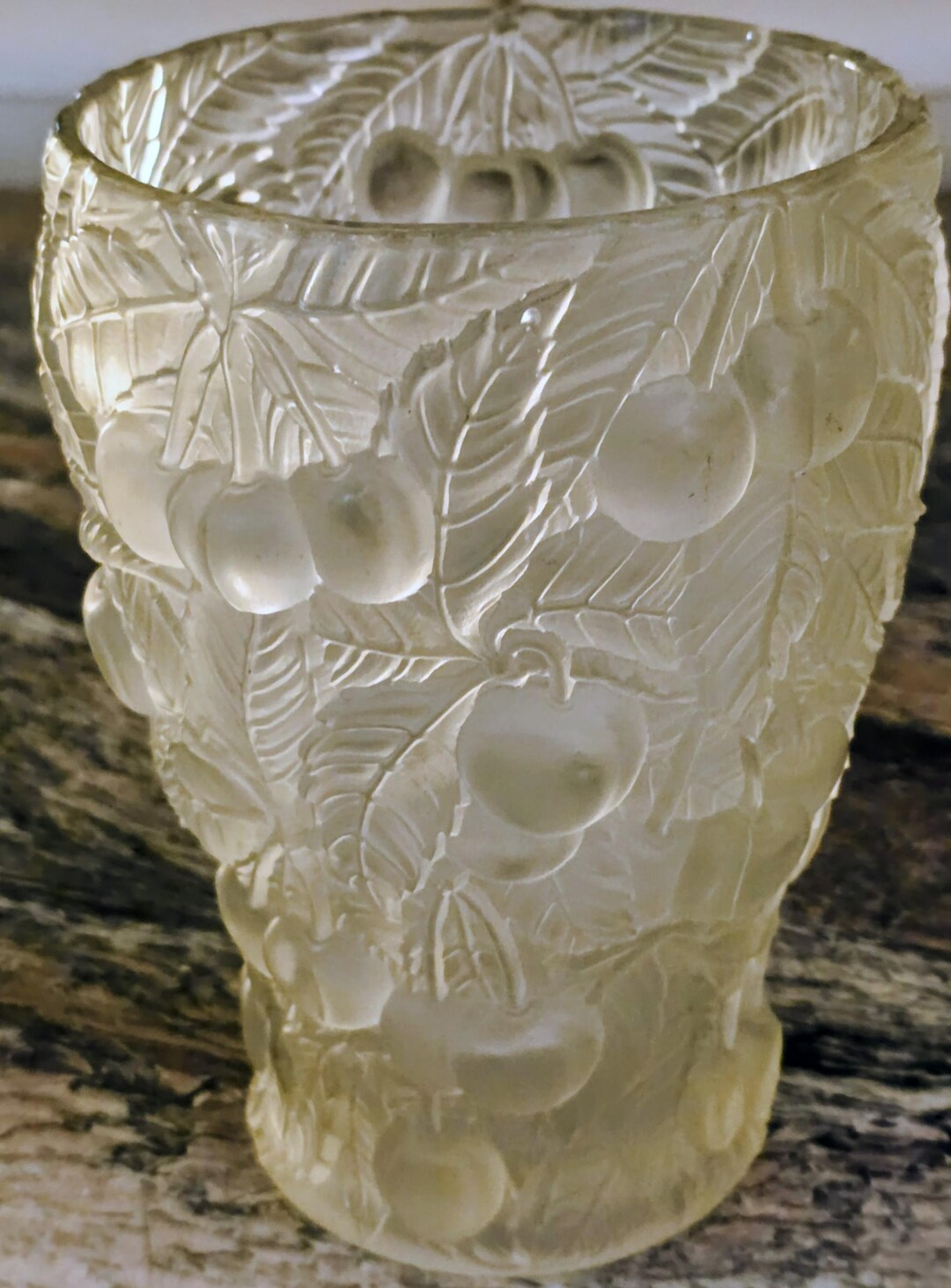 Satin Glass Vase by Josef Inwald Barolac, Cherry Relief Design, 1930's ...